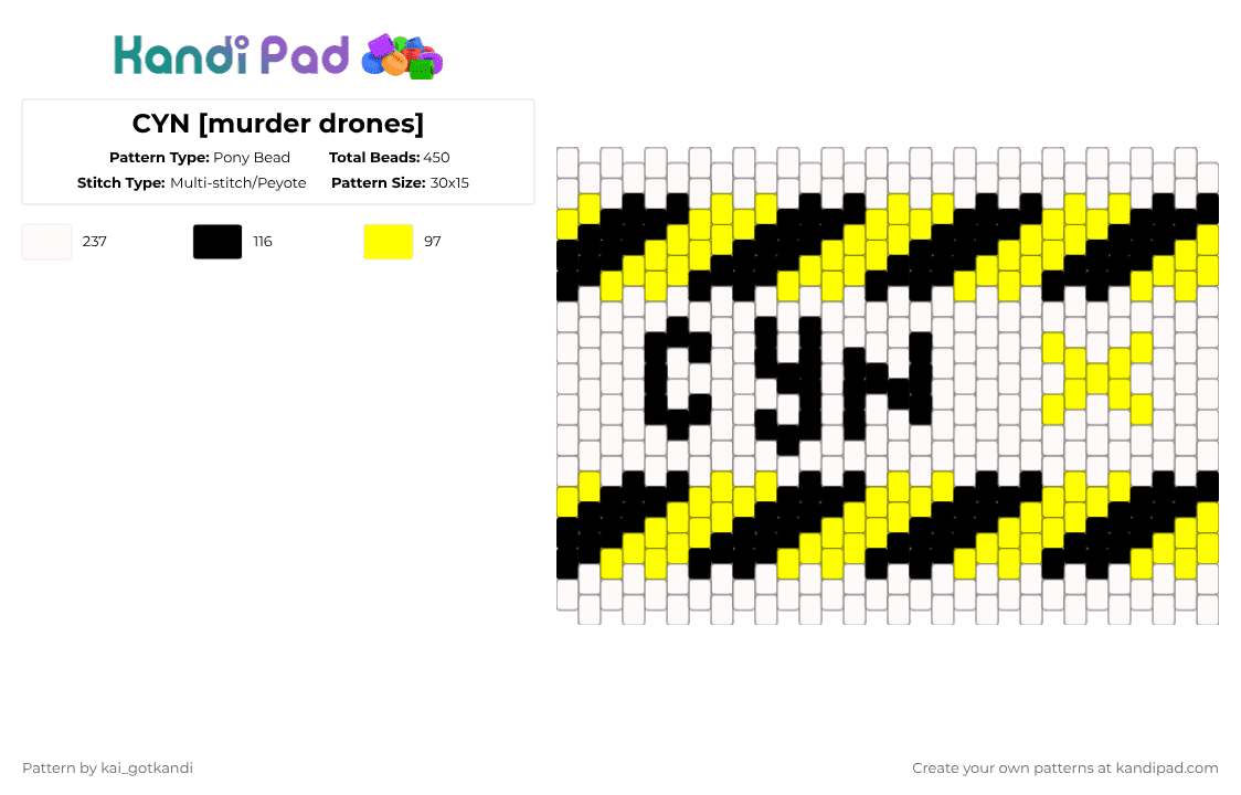 CYN [murder drones] Pony Bead Pattern - Kandi Pad | Kandi Patterns ...
