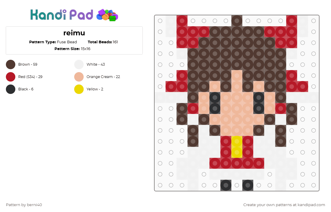 Reimu Fuse Bead Pattern - Kandi Pad | Kandi Patterns, Fuse Bead ...