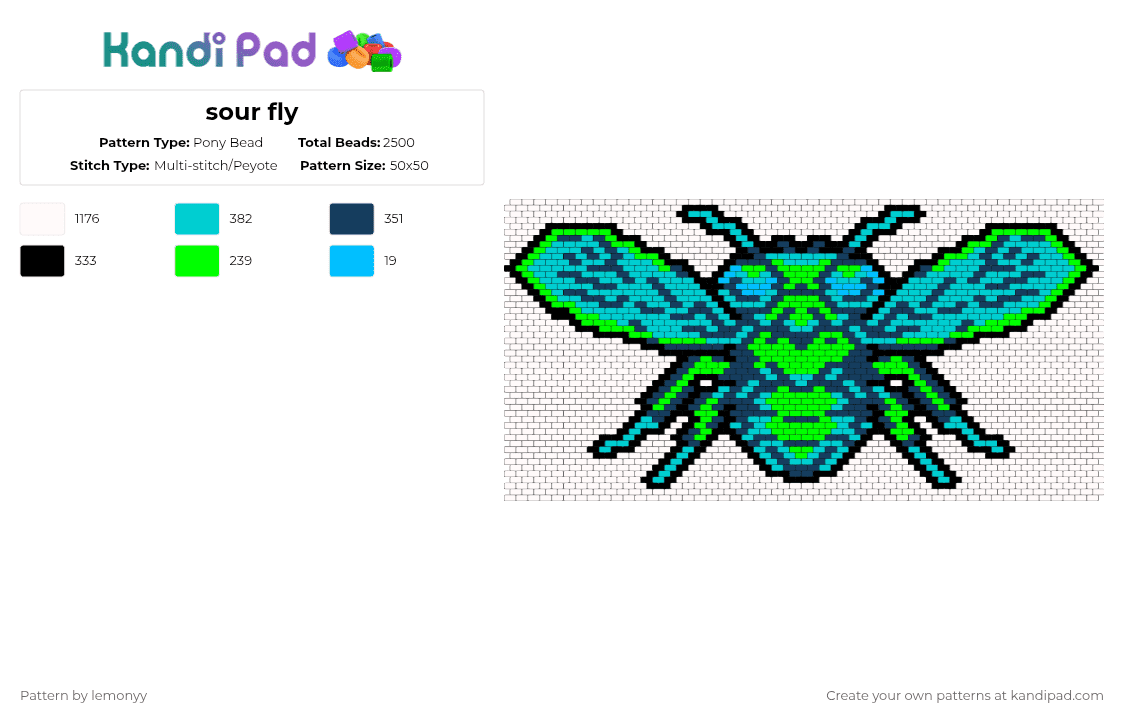 Sour fly Pony Bead Pattern - Kandi Pad | Kandi Patterns, Fuse Bead ...