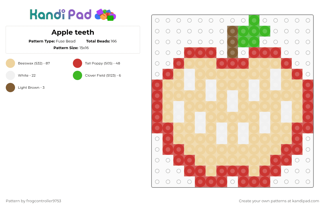 Apple teeth Fuse Bead Pattern - Kandi Pad | Kandi Patterns, Fuse Bead ...