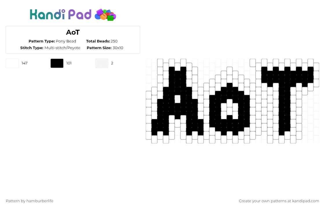 AoT Pony Bead Pattern - Kandi Pad | Kandi Patterns, Fuse Bead Patterns ...