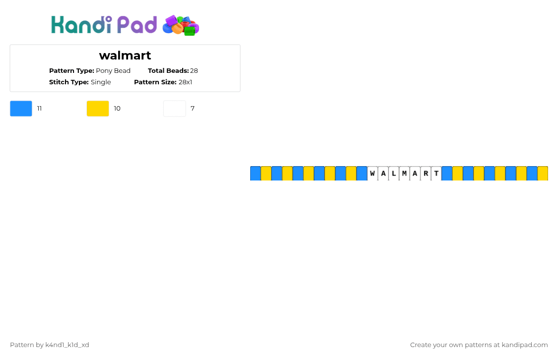 Walmart Pony Bead Pattern - Kandi Pad | Kandi Patterns, Fuse Bead ...