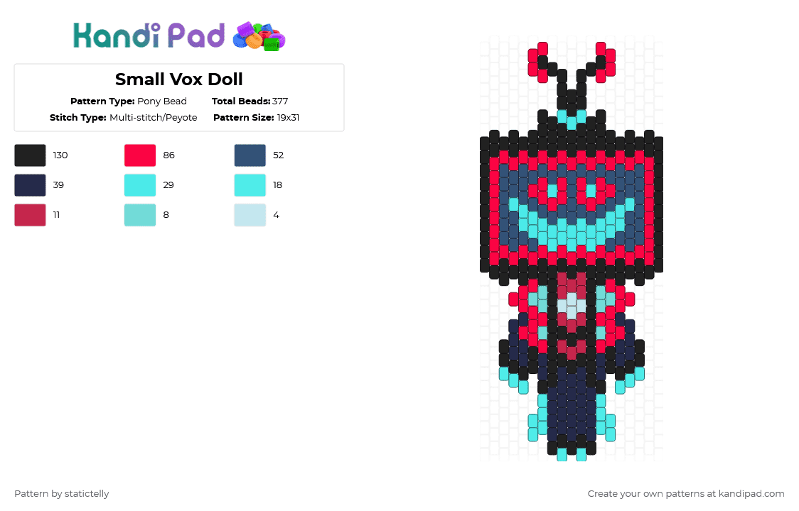 Small Vox Doll Pony Bead Pattern - Kandi Pad | Kandi Patterns, Fuse ...