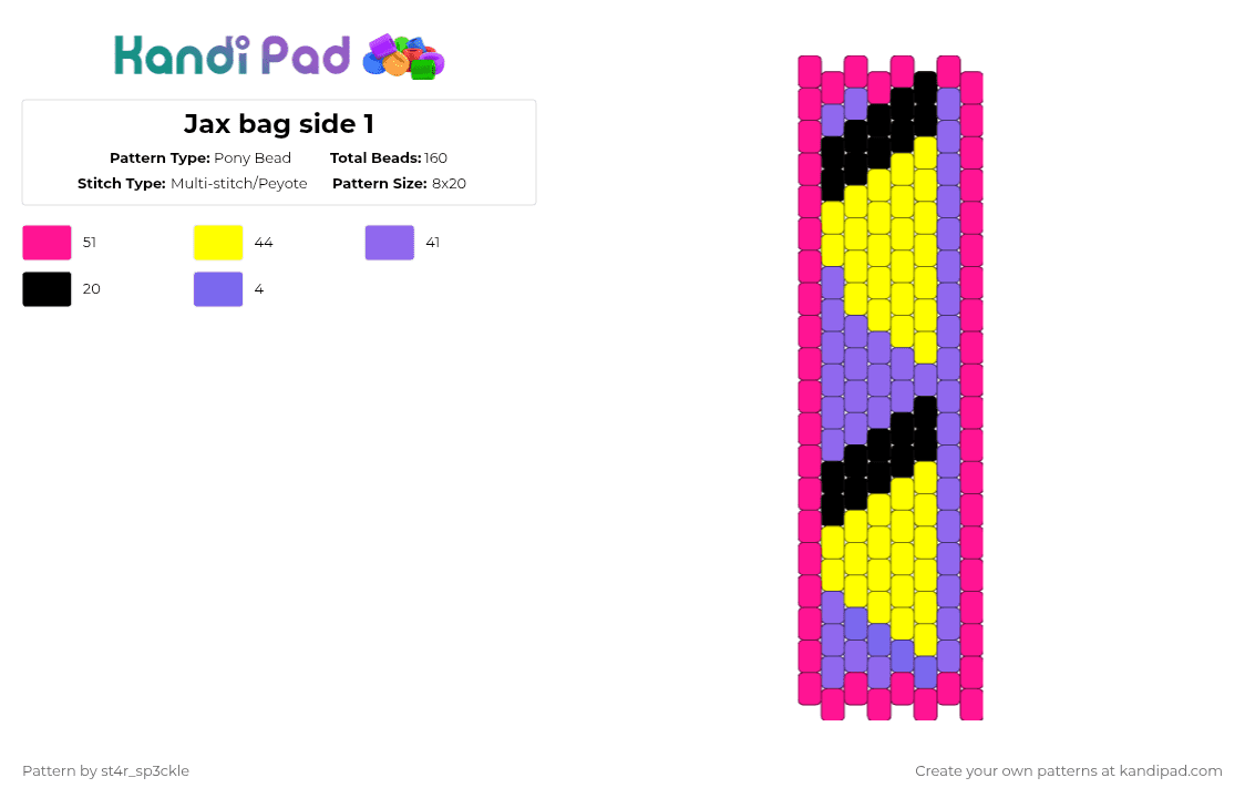 Jax bag side 1 Pony Bead Pattern - Kandi Pad | Kandi Patterns, Fuse ...
