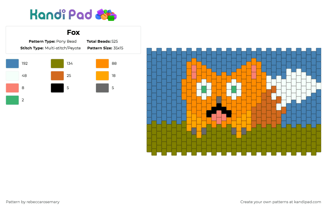 Fox Pony Bead Pattern - Kandi Pad | Kandi Patterns, Fuse Bead Patterns ...