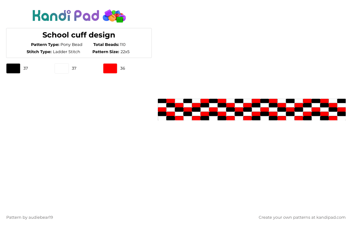 School cuff design Pony Bead Pattern - Kandi Pad | Kandi Patterns, Fuse ...
