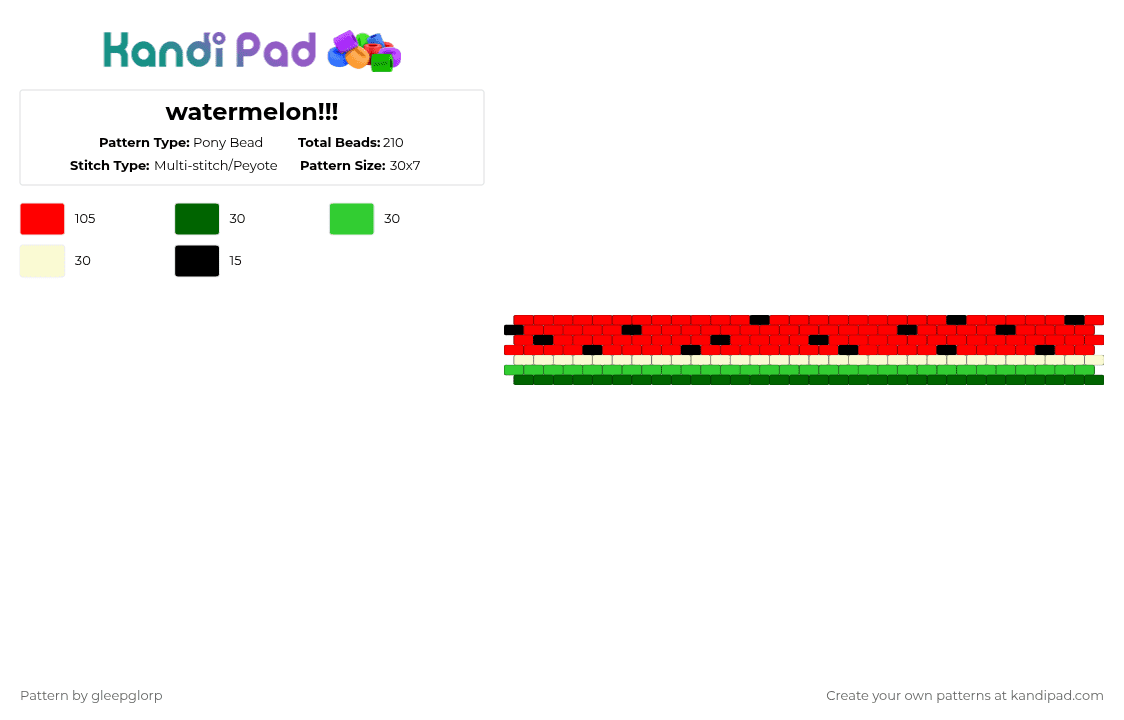 Watermelon!!! Pony Bead Pattern - Kandi Pad | Kandi Patterns, Fuse Bead ...