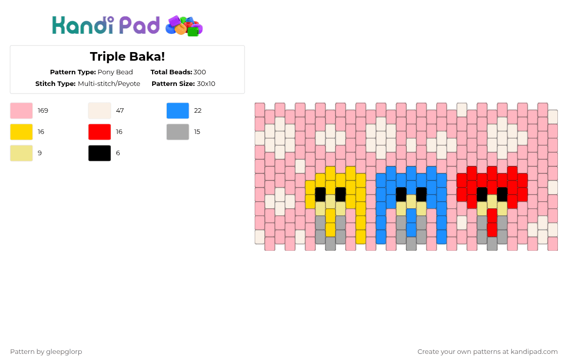 Triple Baka! Pony Bead Pattern - Kandi Pad | Kandi Patterns, Fuse Bead ...