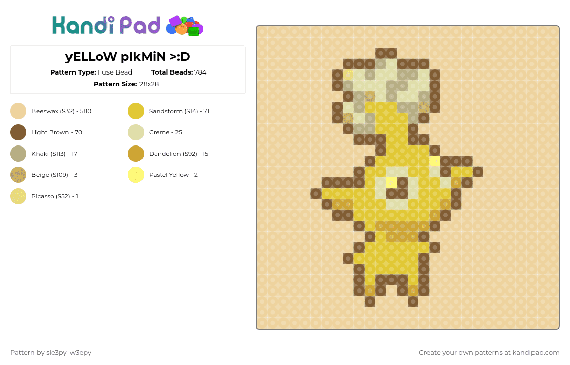 YELLoW pIkMiN >:D Fuse Bead Pattern - Kandi Pad | Kandi Patterns, Fuse ...