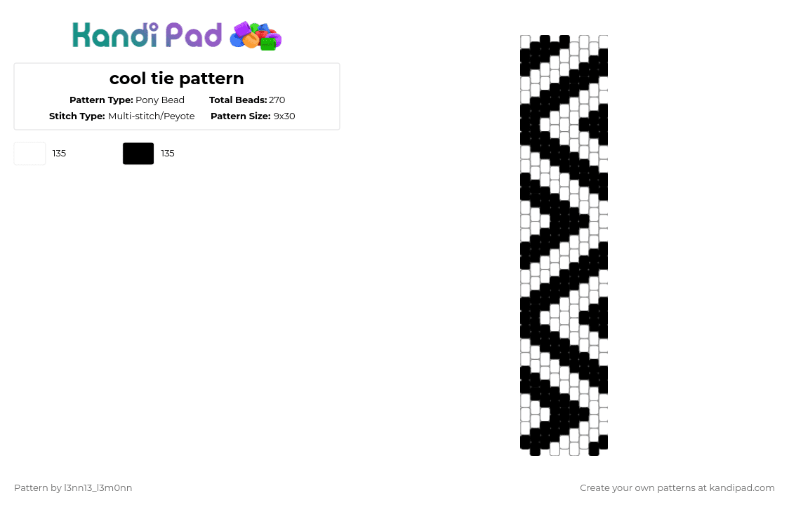 Cool tie pattern Pony Bead Pattern - Kandi Pad | Kandi Patterns, Fuse ...