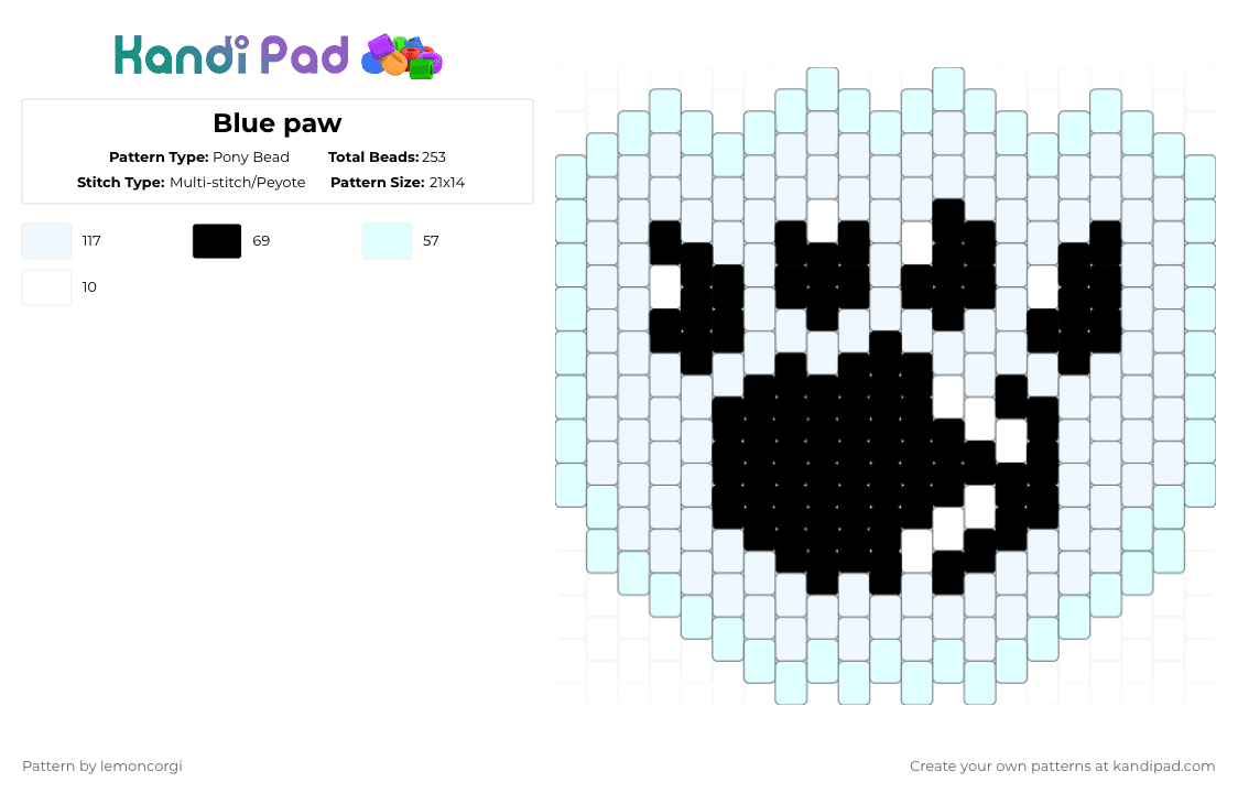 Blue paw Pony Bead Pattern - Kandi Pad | Kandi Patterns, Fuse Bead ...