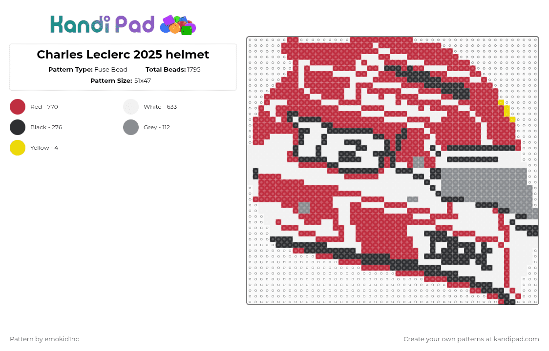Charles Leclerc 2025 helmet Fuse Bead Pattern - Kandi Pad | Kandi ...