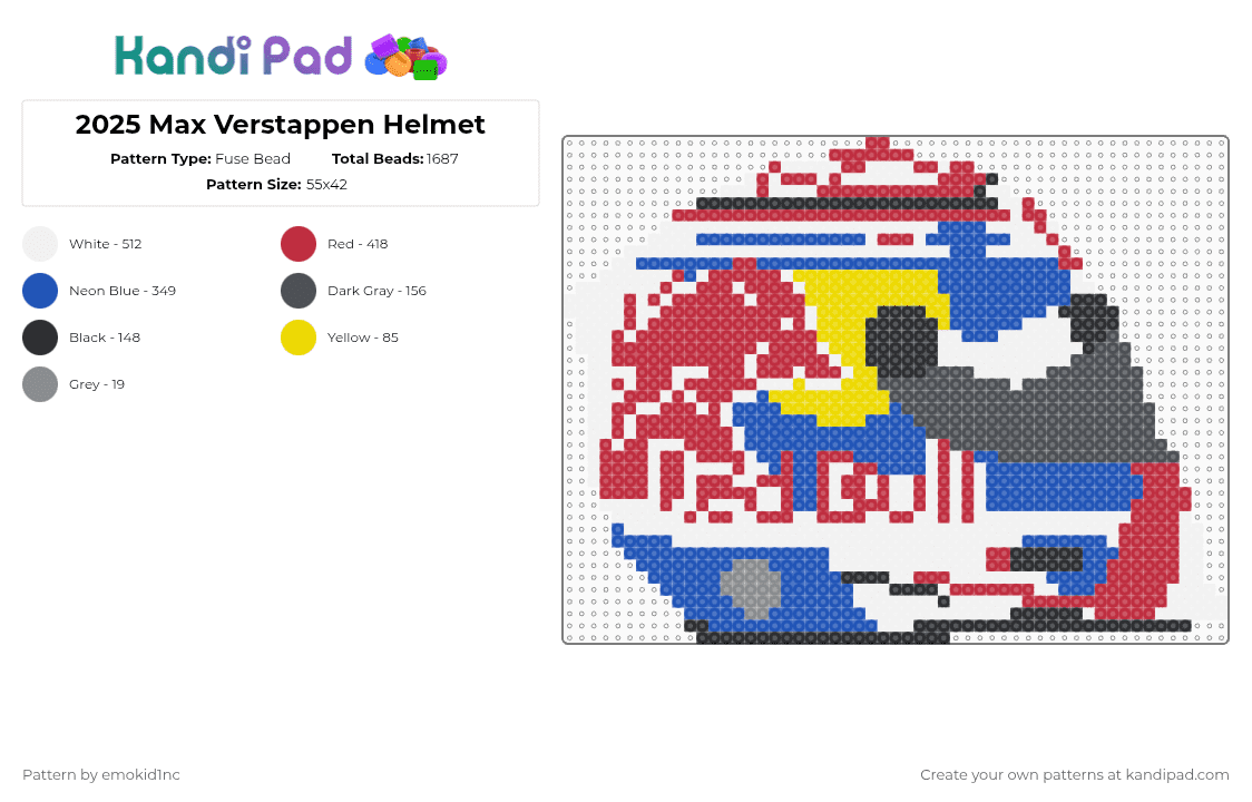 2025 Max Verstappen Helmet Fuse Bead Pattern - Kandi Pad | Kandi ...