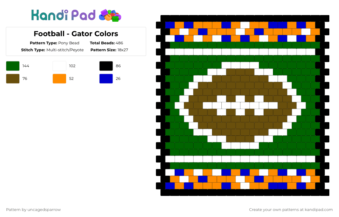 Football - Gator Colors Pony Bead Pattern - Kandi Pad | Kandi Patterns ...