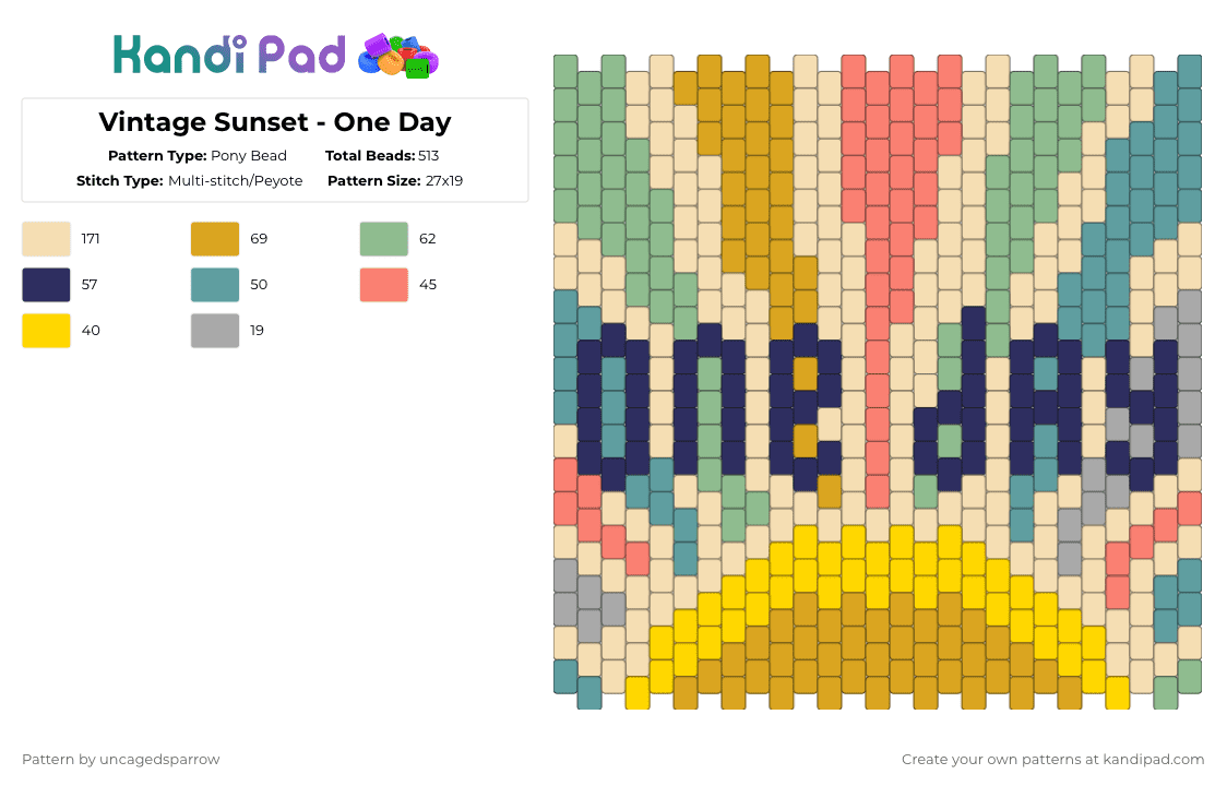 Vintage Sunset - One Day Pony Bead Pattern - Kandi Pad | Kandi Patterns ...