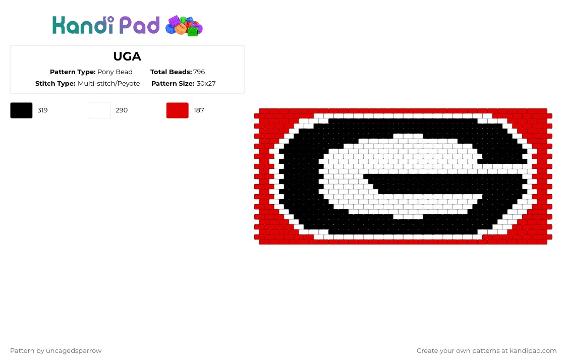 UGA Pony Bead Pattern - Kandi Pad | Kandi Patterns, Fuse Bead Patterns ...