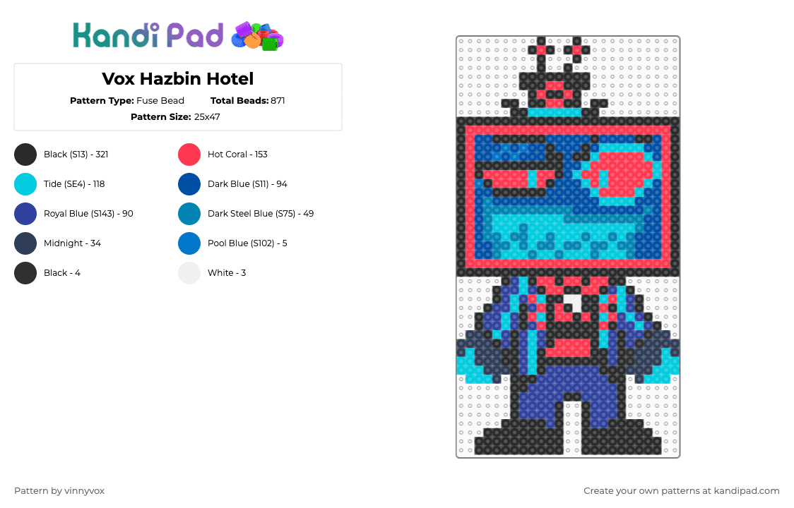 Vox Hazbin Hotel Fuse Bead Pattern - Kandi Pad | Kandi Patterns, Fuse ...
