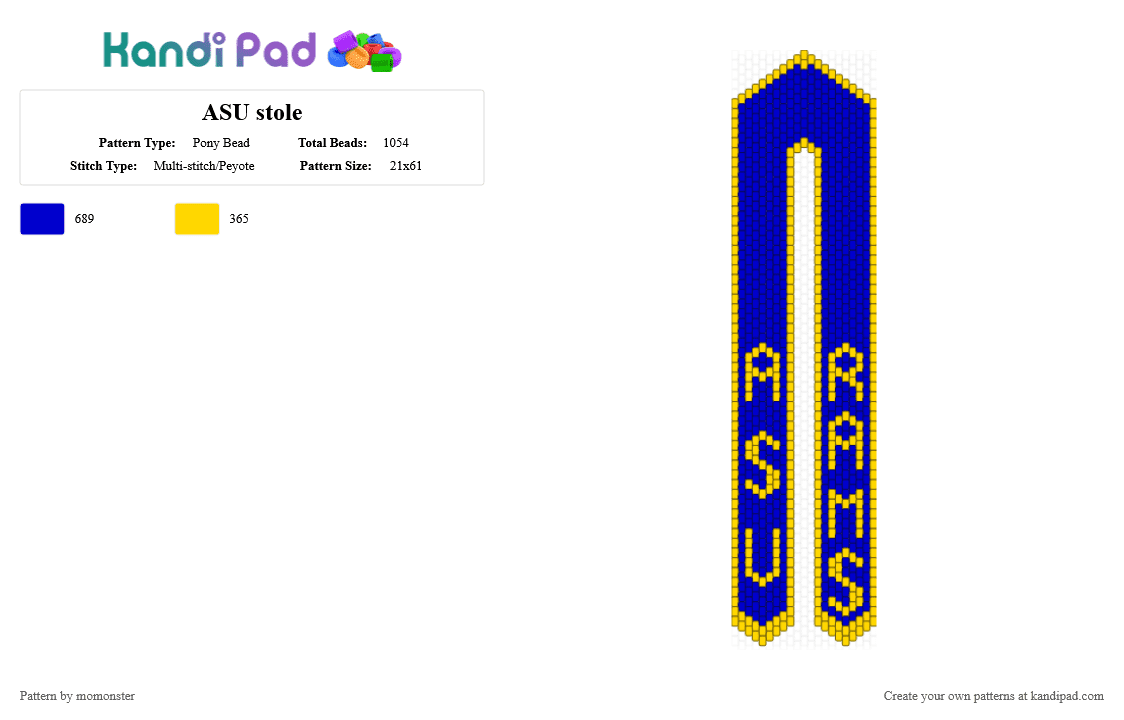 ASU stole Pony Bead Pattern - Kandi Pad | Kandi Patterns, Fuse Bead ...