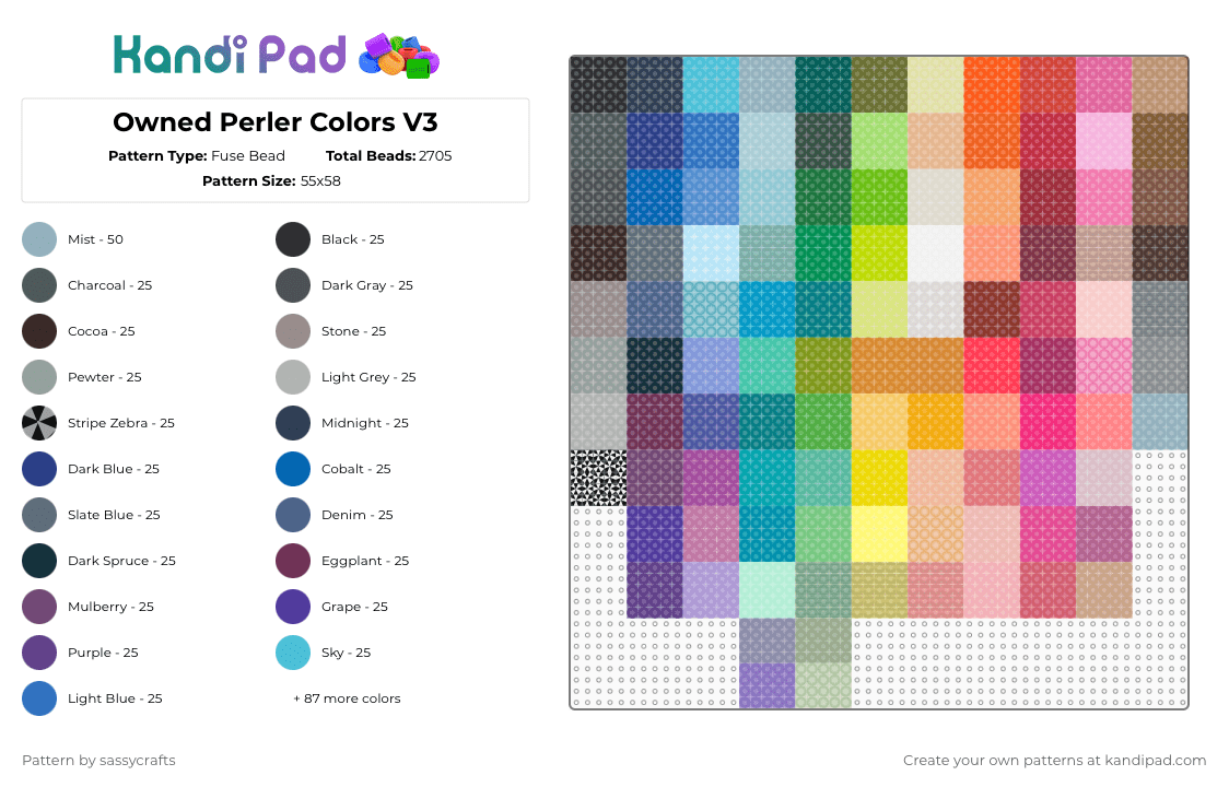 Owned Perler Colors V3 Fuse Bead Pattern - Kandi Pad | Kandi Patterns ...