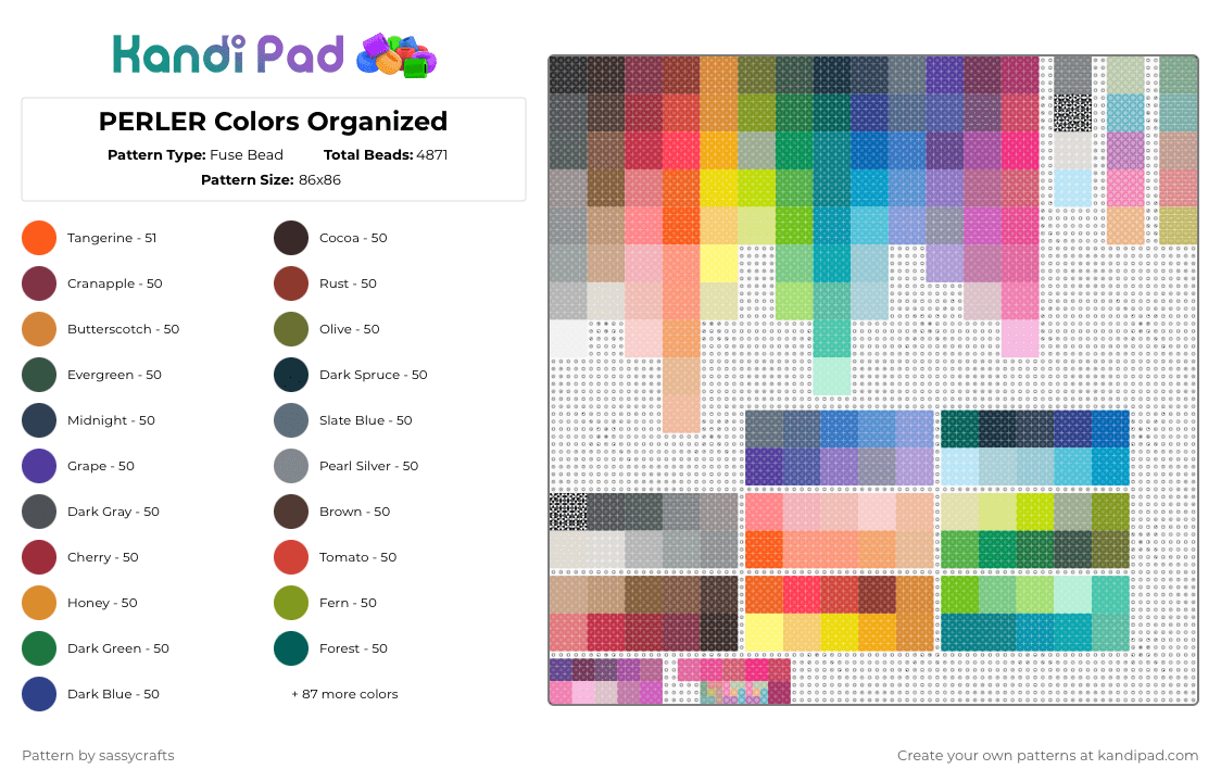 PERLER Colors Organized Fuse Bead Pattern - Kandi Pad | Kandi Patterns ...
