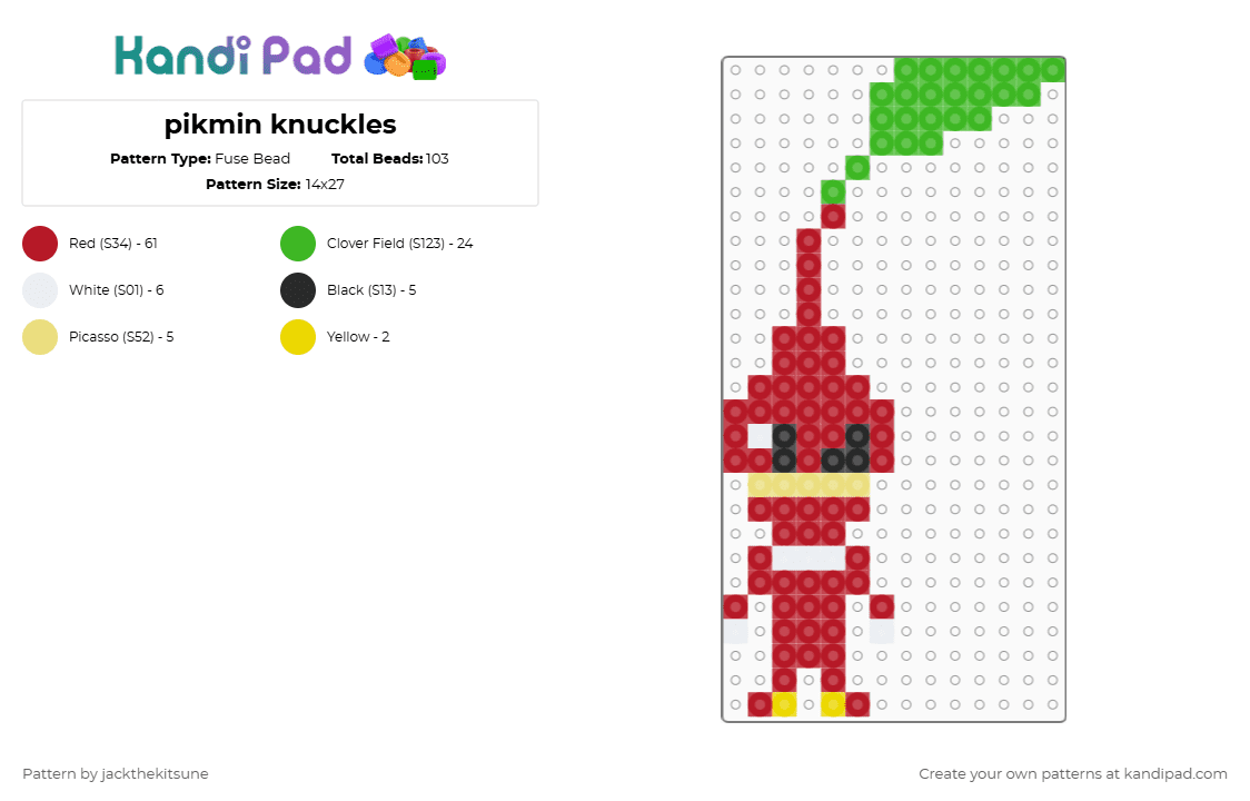 Pikmin knuckles Fuse Bead Pattern - Kandi Pad | Kandi Patterns, Fuse ...
