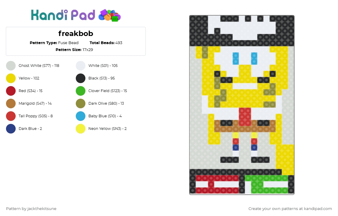 Freakbob Fuse Bead Pattern - Kandi Pad | Kandi Patterns, Fuse Bead ...