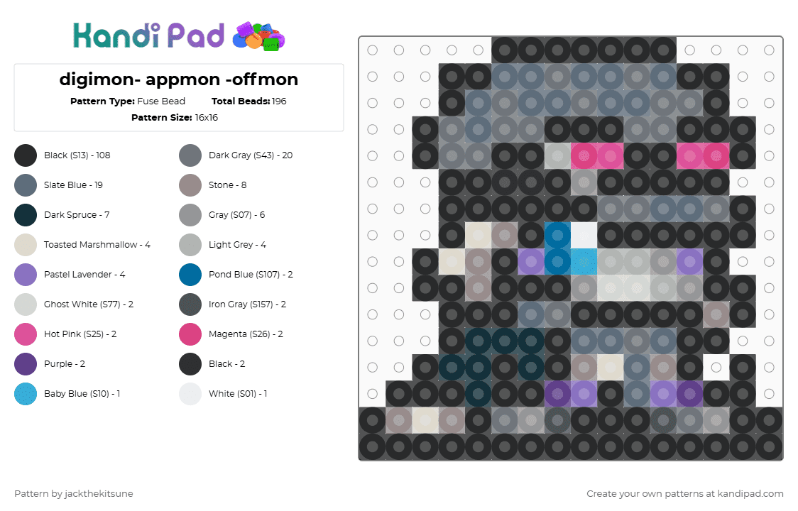 Digimon- appmon -offmon Fuse Bead Pattern - Kandi Pad | Kandi Patterns ...