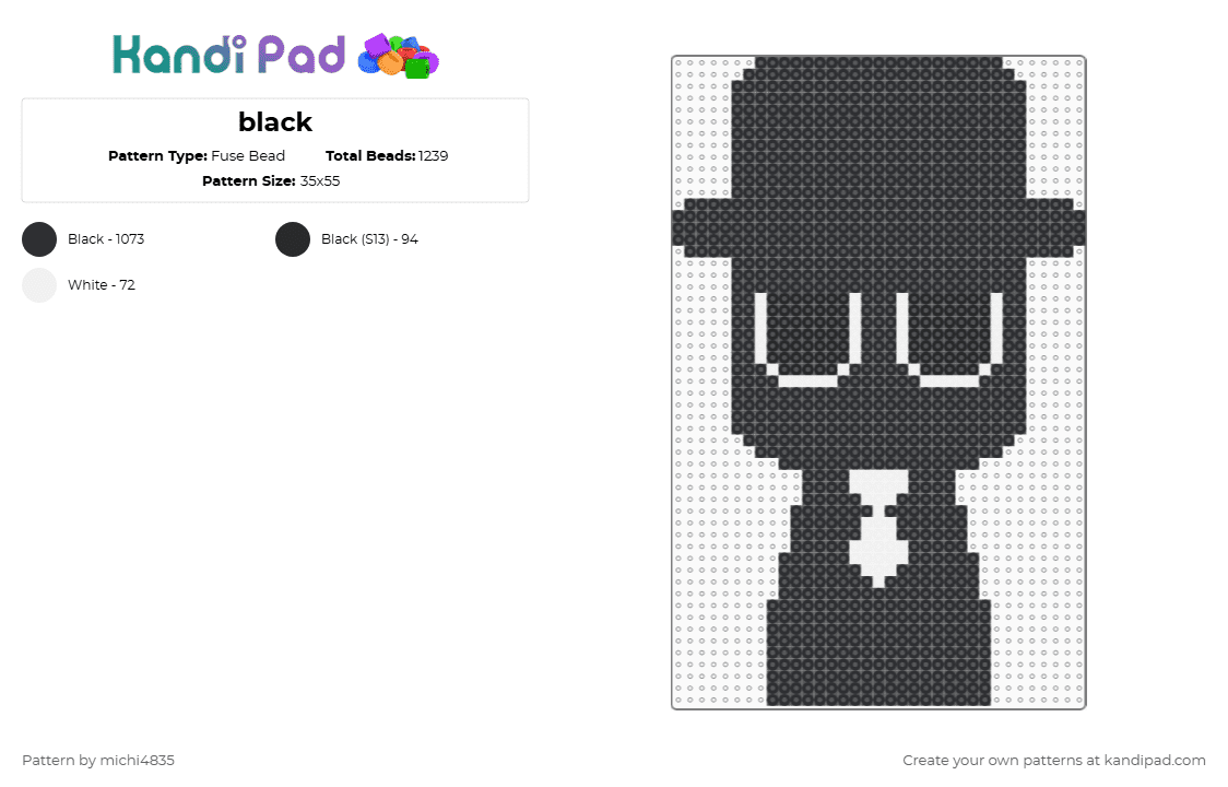 Black Fuse Bead Pattern - Kandi Pad | Kandi Patterns, Fuse Bead ...