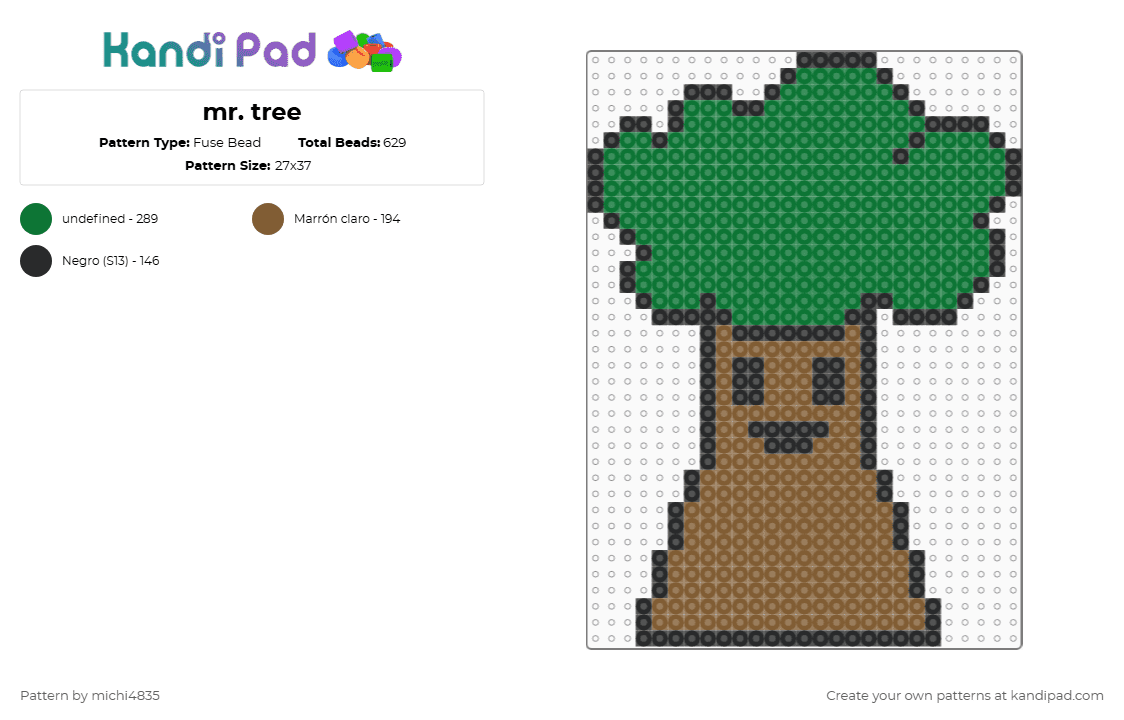 Mr. tree Fuse Bead Pattern - Kandi Pad | Kandi Patterns, Fuse Bead ...