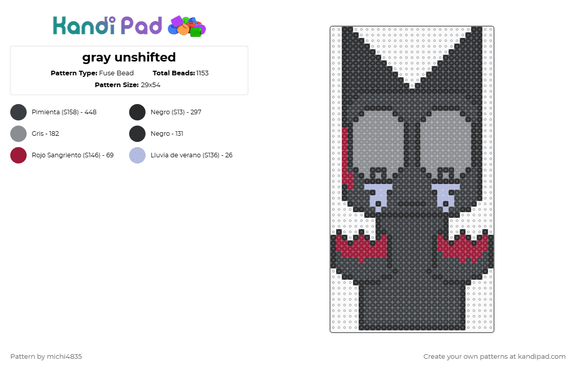 Gray unshifted Fuse Bead Pattern - Kandi Pad | Kandi Patterns, Fuse ...
