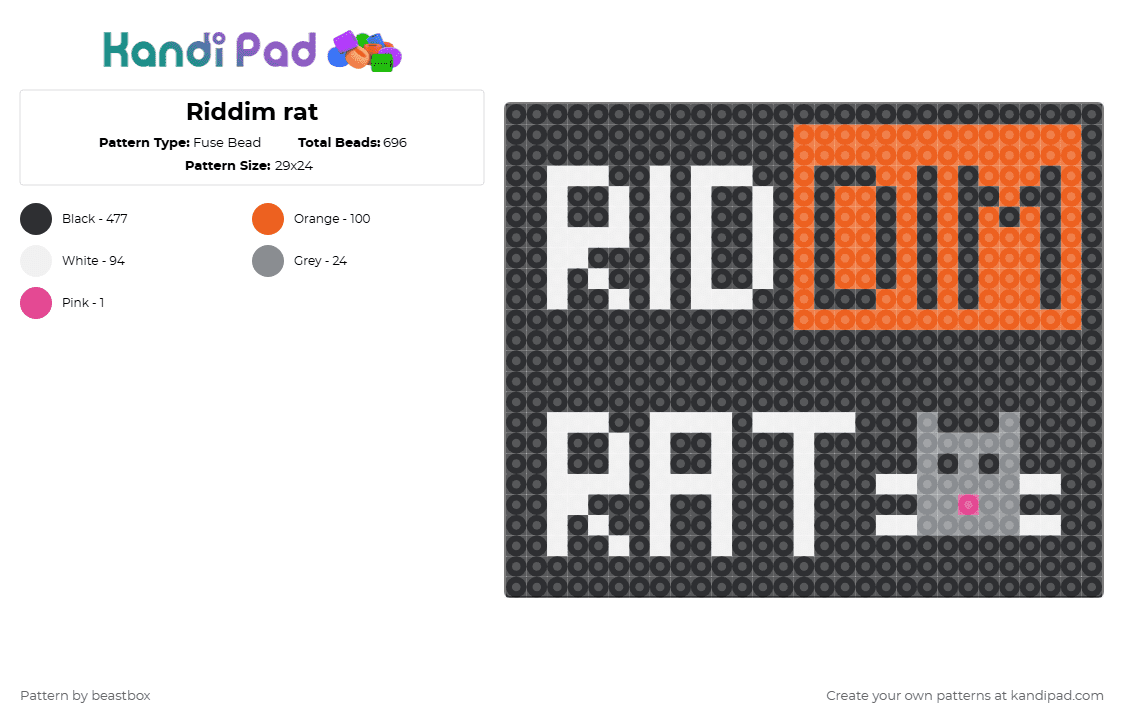 Riddim rat Fuse Bead Pattern - Kandi Pad | Kandi Patterns, Fuse Bead ...