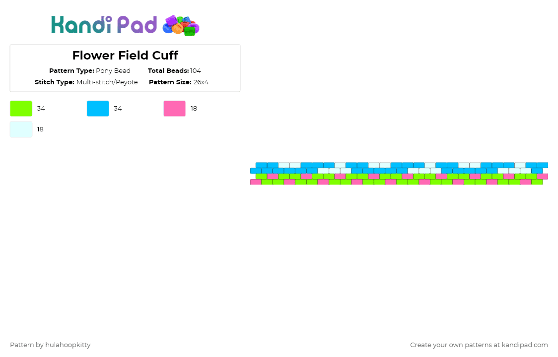 Flower Field Cuff Pony Bead Pattern - Kandi Pad | Kandi Patterns, Fuse ...