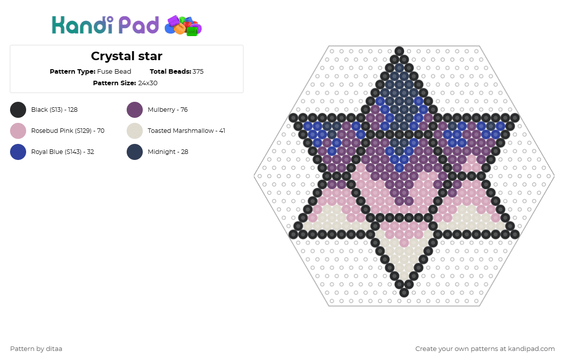 Crystal star Fuse Bead Pattern - Kandi Pad | Kandi Patterns, Fuse Bead ...