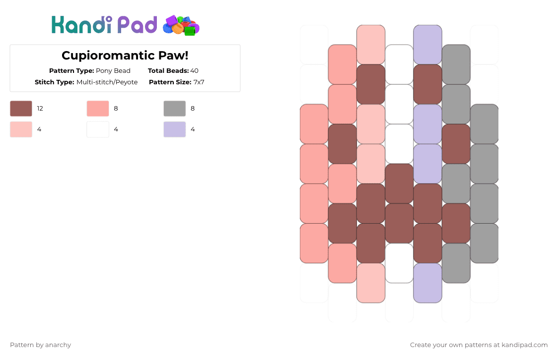 Cupioromantic Paw! Pony Bead Pattern - Kandi Pad | Kandi Patterns, Fuse ...