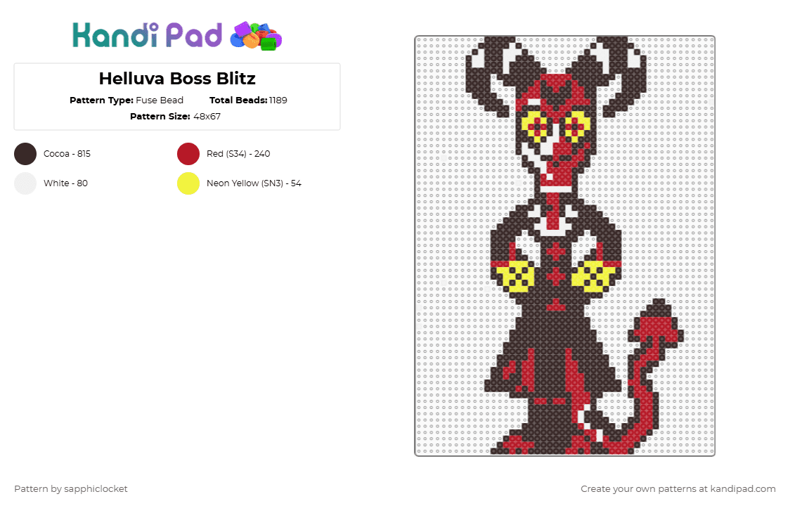 Helluva Boss Blitz Fuse Bead Pattern - Kandi Pad | Kandi Patterns, Fuse ...