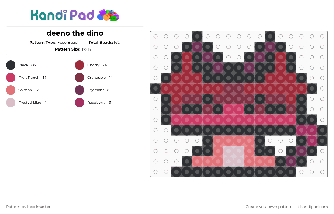 Deeno the dino Fuse Bead Pattern - Kandi Pad | Kandi Patterns, Fuse ...
