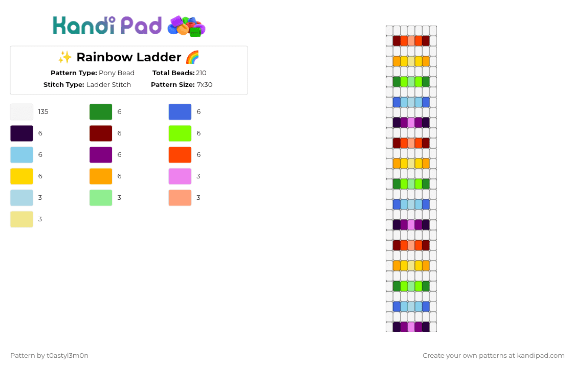 Rainbow Ladder 🌈 Pony Bead Pattern - Kandi Pad | Kandi Patterns, Fuse ...