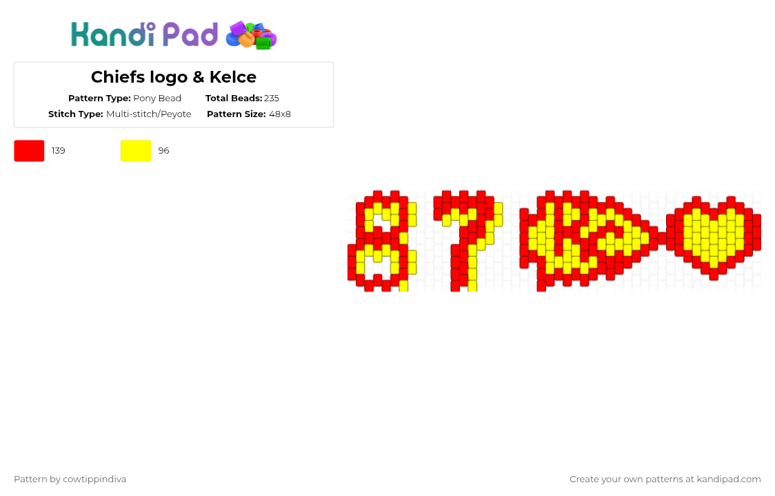 Chiefs logo & Kelce Pony Bead Pattern - Kandi Pad | Kandi Patterns ...