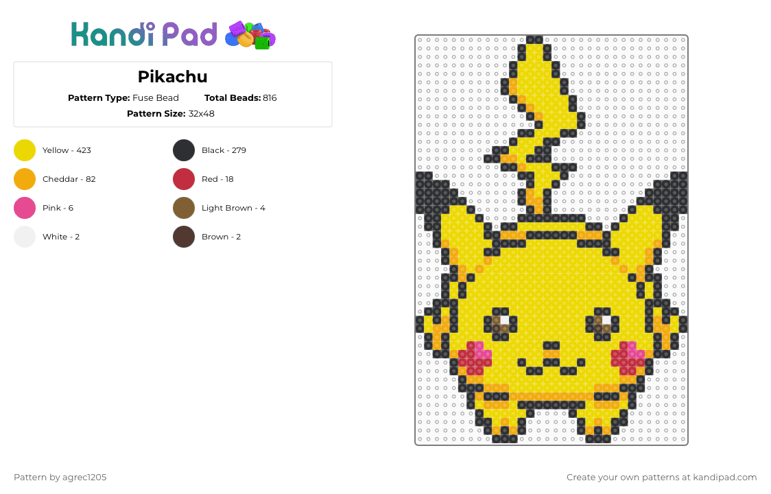 Pikachu Fuse Bead Pattern - Kandi Pad | Kandi Patterns, Fuse Bead ...