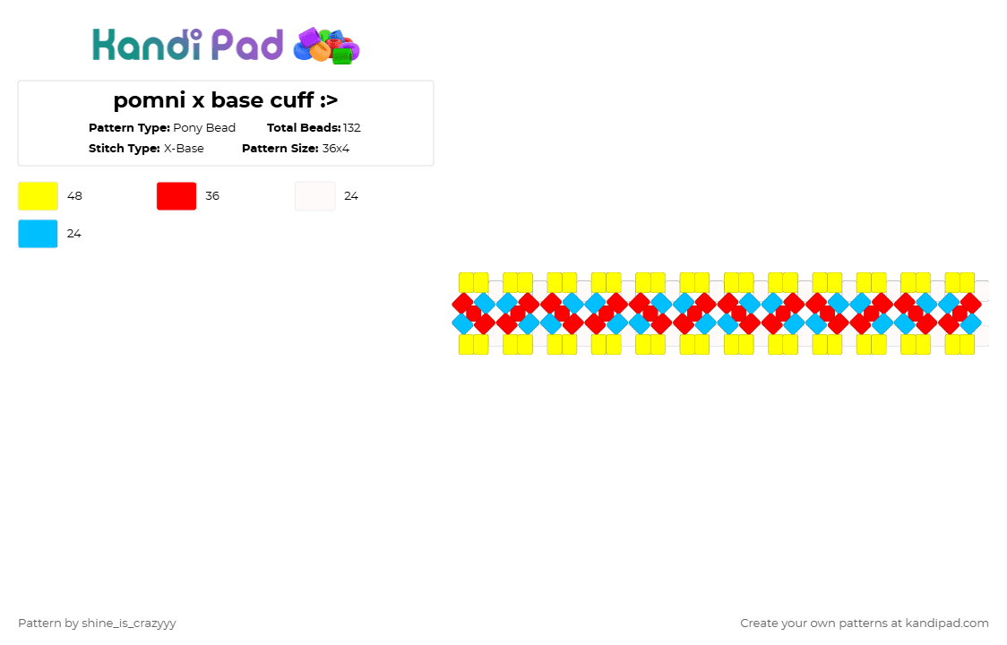 Pomni x base cuff :> Pony Bead Pattern - Kandi Pad | Kandi Patterns ...