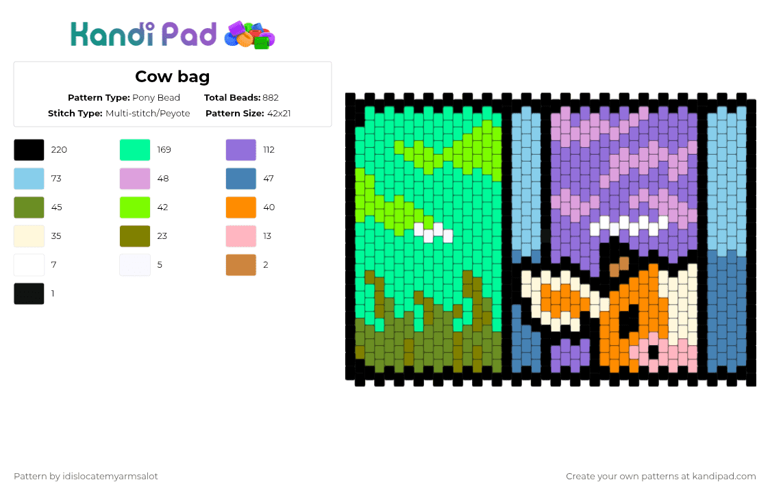 Cow bag Pony Bead Pattern - Kandi Pad | Kandi Patterns, Fuse Bead ...