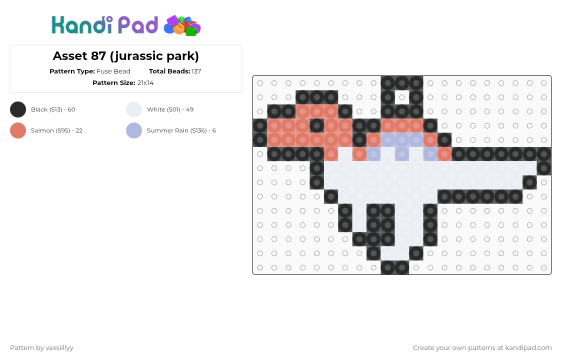 Asset 87 (jurassic park) Fuse Bead Pattern - Kandi Pad | Kandi Patterns ...
