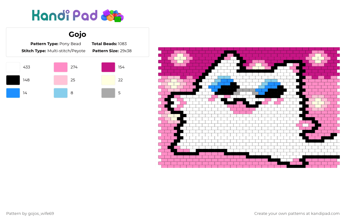 Gojo Pony Bead Pattern - Kandi Pad | Kandi Patterns, Fuse Bead Patterns ...