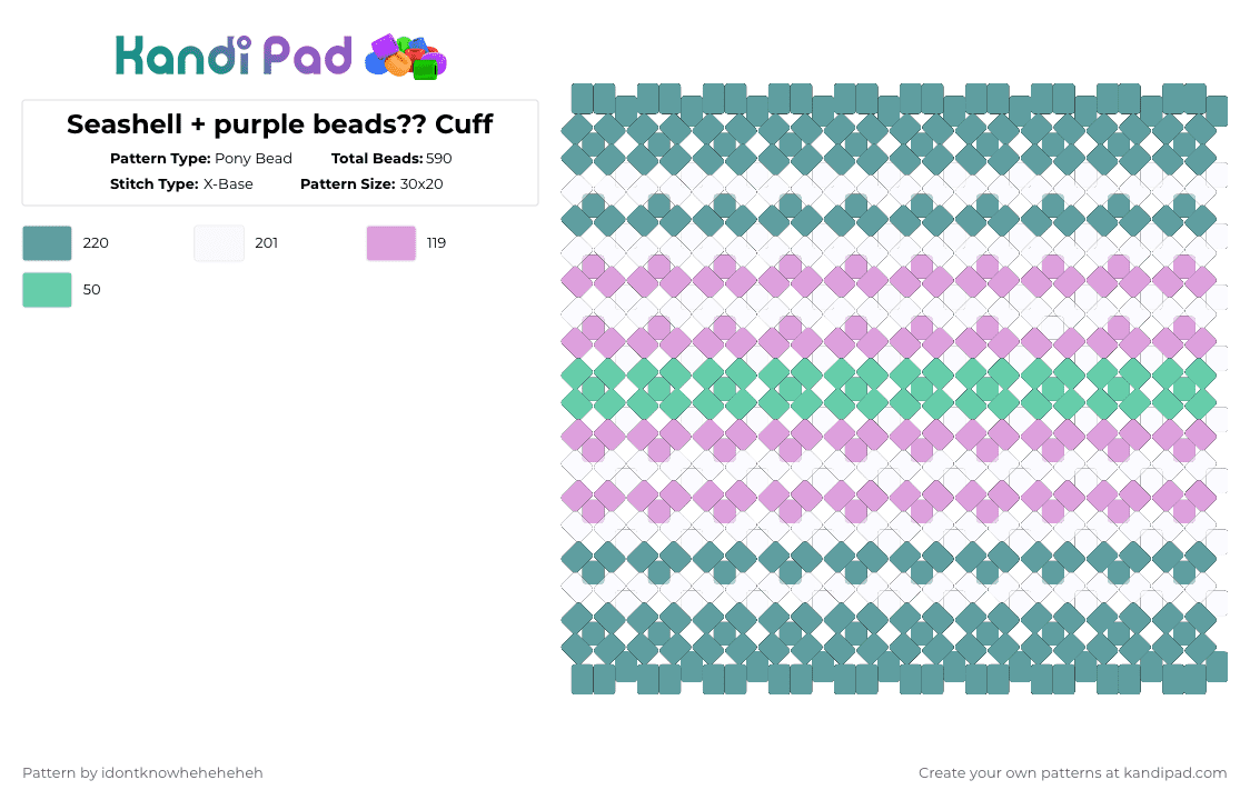 Seashell + purple beads?? Cuff Pony Bead Pattern - Kandi Pad | Kandi ...