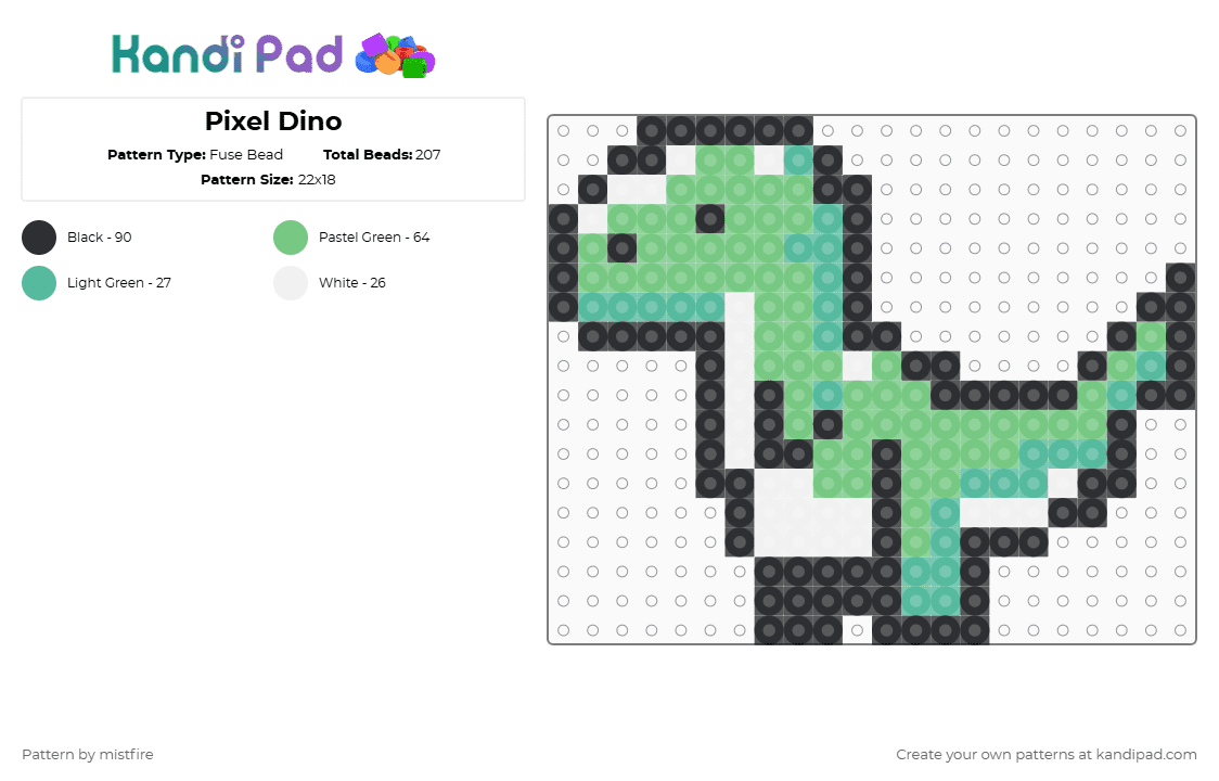 Pixel Dino Fuse Bead Pattern - Kandi Pad | Kandi Patterns, Fuse Bead ...