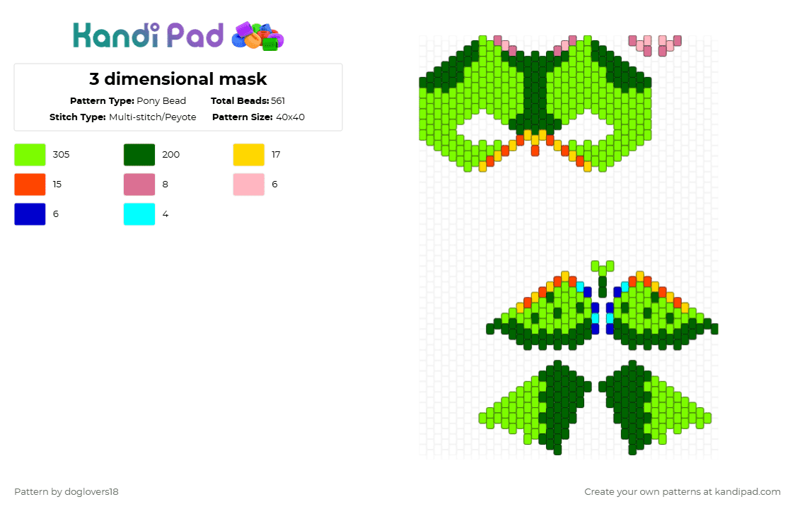 3 dimensional mask Pony Bead Pattern - Kandi Pad | Kandi Patterns, Fuse ...