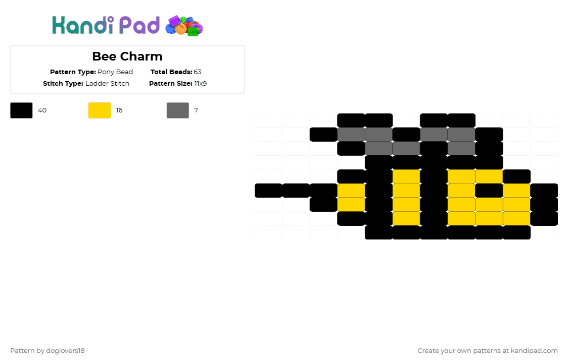 Bee Charm Pony Bead Pattern - Kandi Pad | Kandi Patterns, Fuse Bead ...