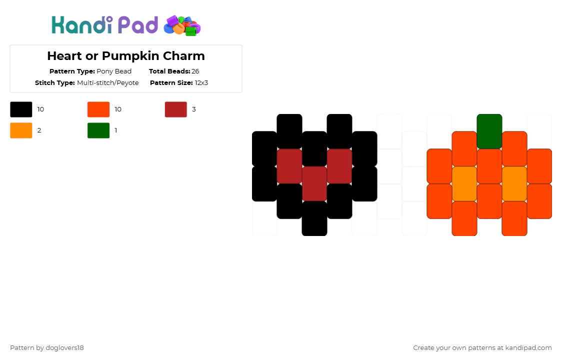 Heart or Pumpkin Charm Pony Bead Pattern - Kandi Pad | Kandi Patterns ...