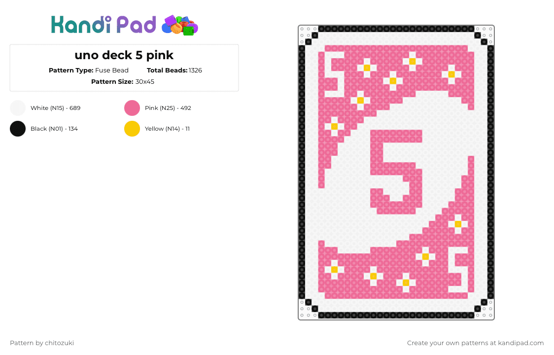 Uno deck 5 pink Fuse Bead Pattern - Kandi Pad | Kandi Patterns, Fuse ...