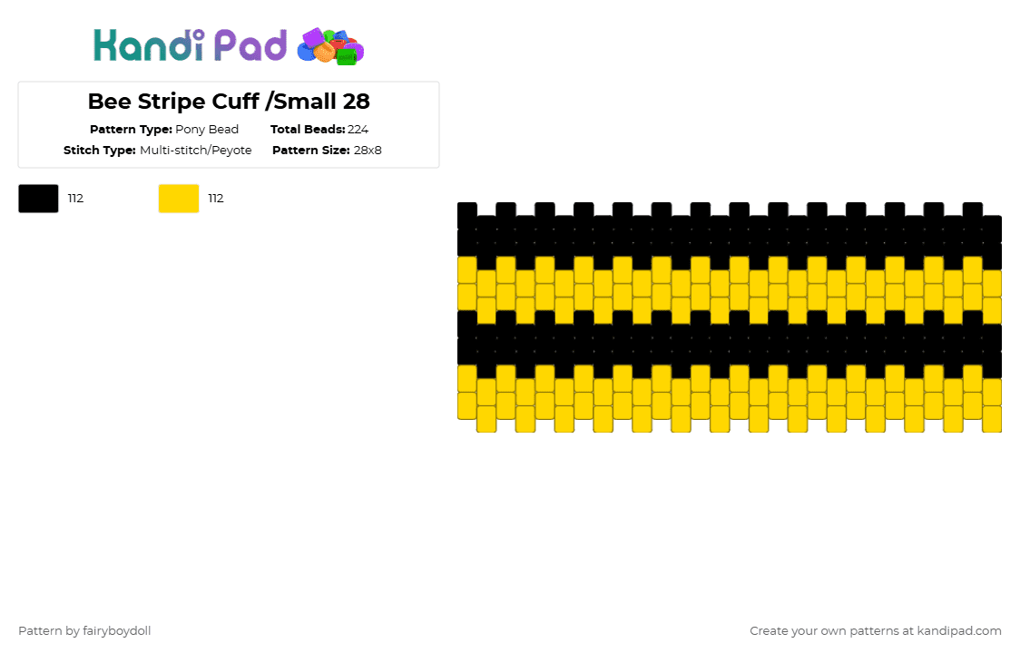 Bee Stripe Cuff /Small 28 Pony Bead Pattern - Kandi Pad | Kandi ...